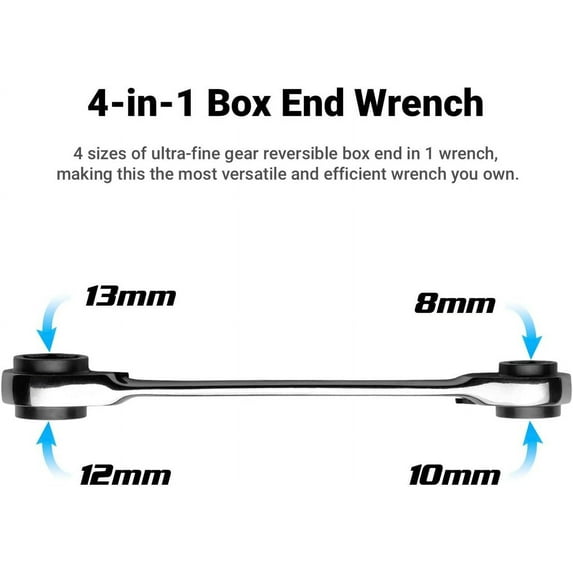 FUGee-4-in-1 120-Tooth Box End Reversible Ratcheting Wrench, 9/16, 5/8 ...