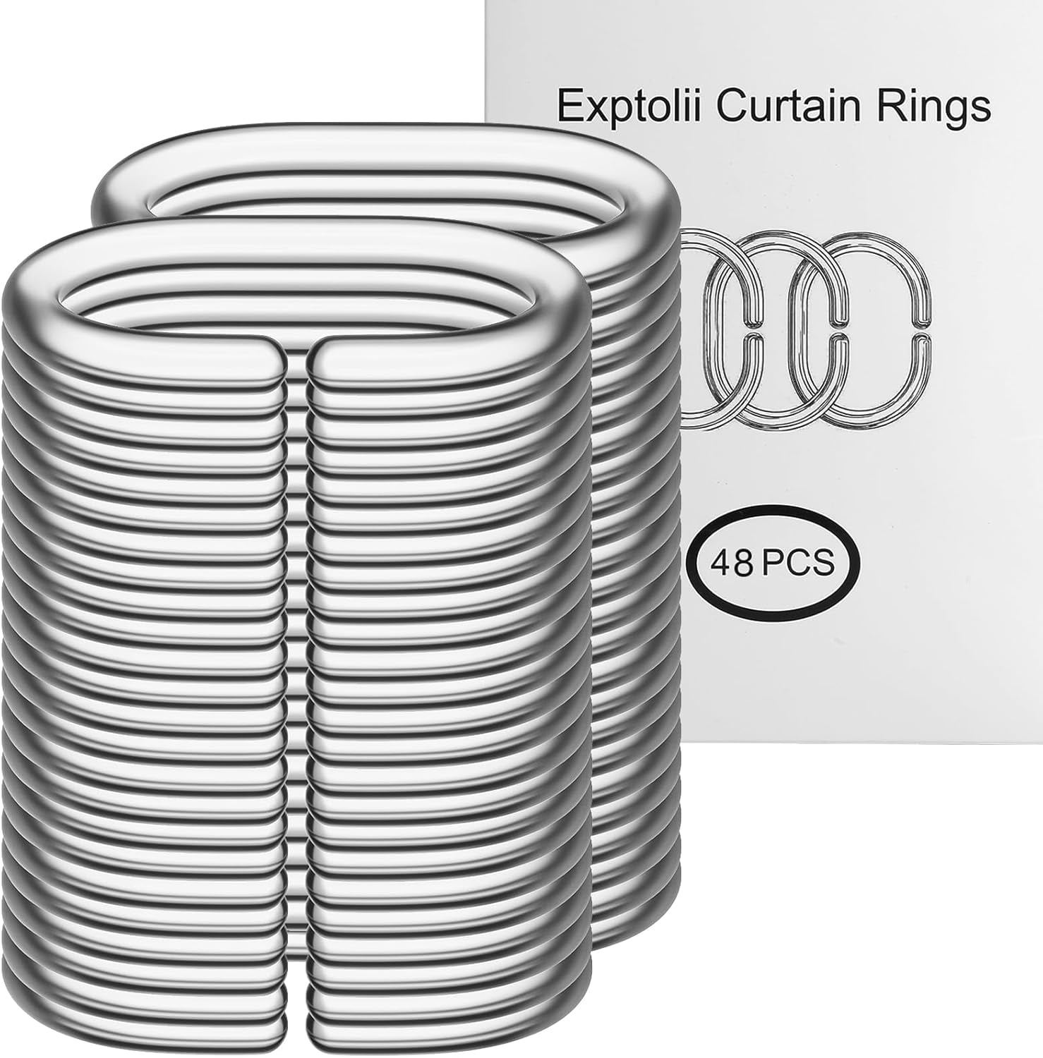 FUGee-48 PCS Shower Curtain Rings, Plastic Clear Shower Curtain Hooks ...