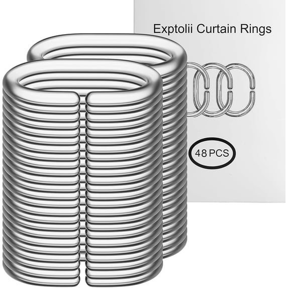 FUGee-48 PCS Shower Curtain Rings, Plastic Clear Shower Curtain Hooks ...