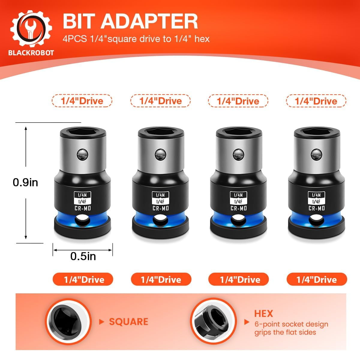FUGee-4PCS Impact Bit Holders 1/4 Square Drive to 1/4 Hex Bit Socket ...