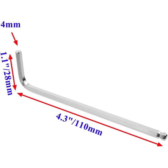 FUGee-4mm Hex Key Wrench CR-V Steel 4.3" Length Long Arm Ball End Hex ...