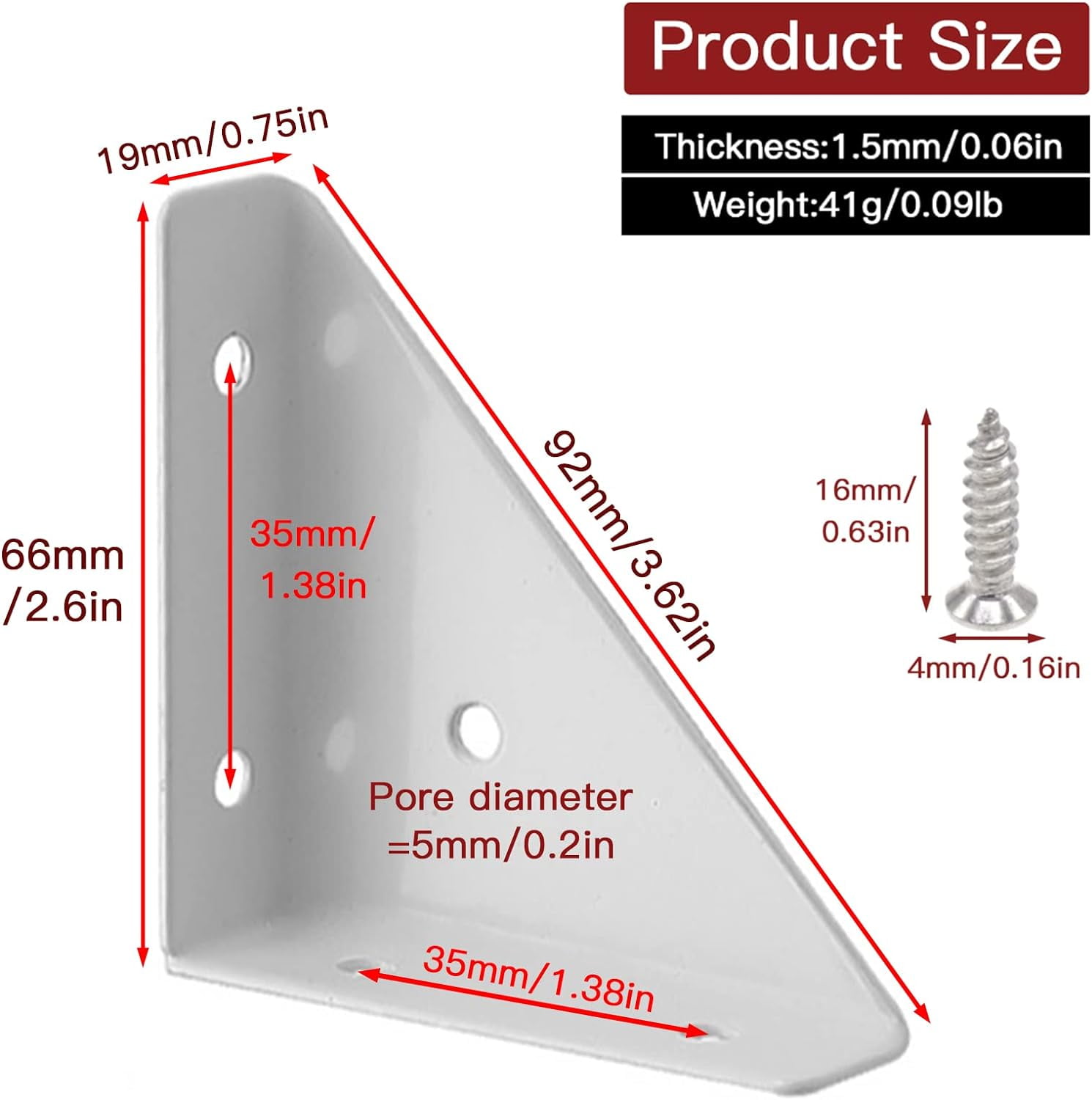 FUGee-4pcs White Bed Corner Braces Right Angle Bracket, 66mm x 66mm ...