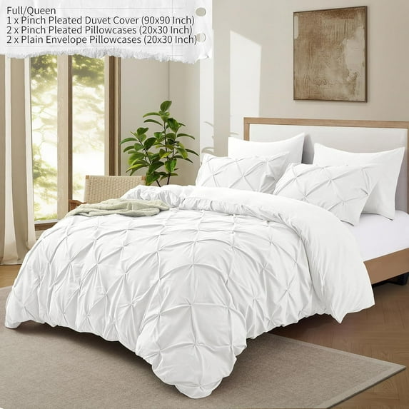 FUGee-5 Piece Pinch Pleated Duvet Cover Full/Queen Size Set, White ...