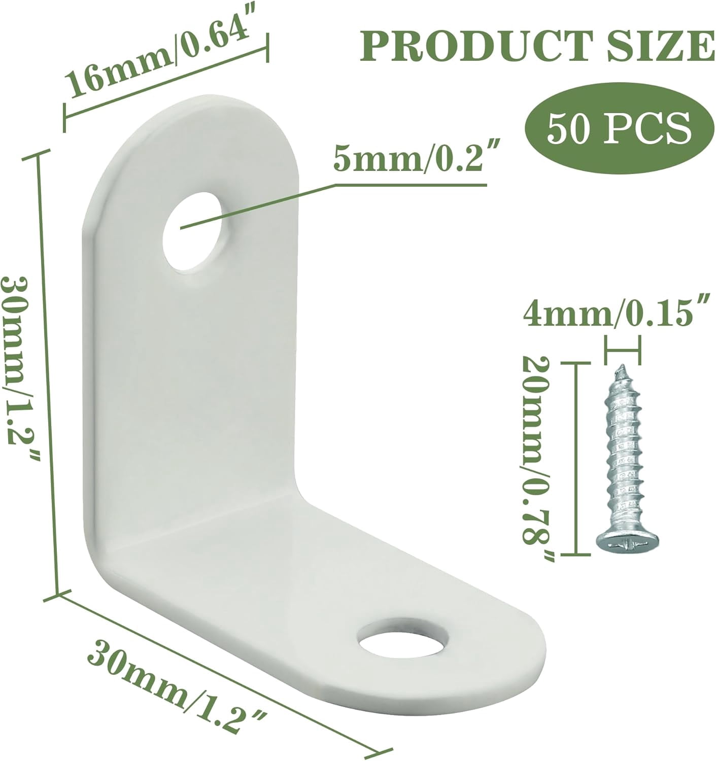 FUGee-50PCS L Bracket Corner Brace,White Stainless Steel L Brackets for ...