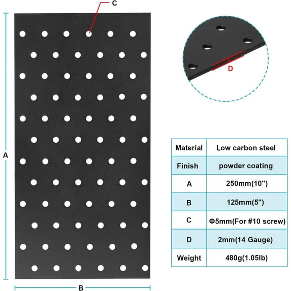 FUGee-6 PCS 10" x 5" Black Tie Plate Bracket, Flat Mending Repair Plate ...