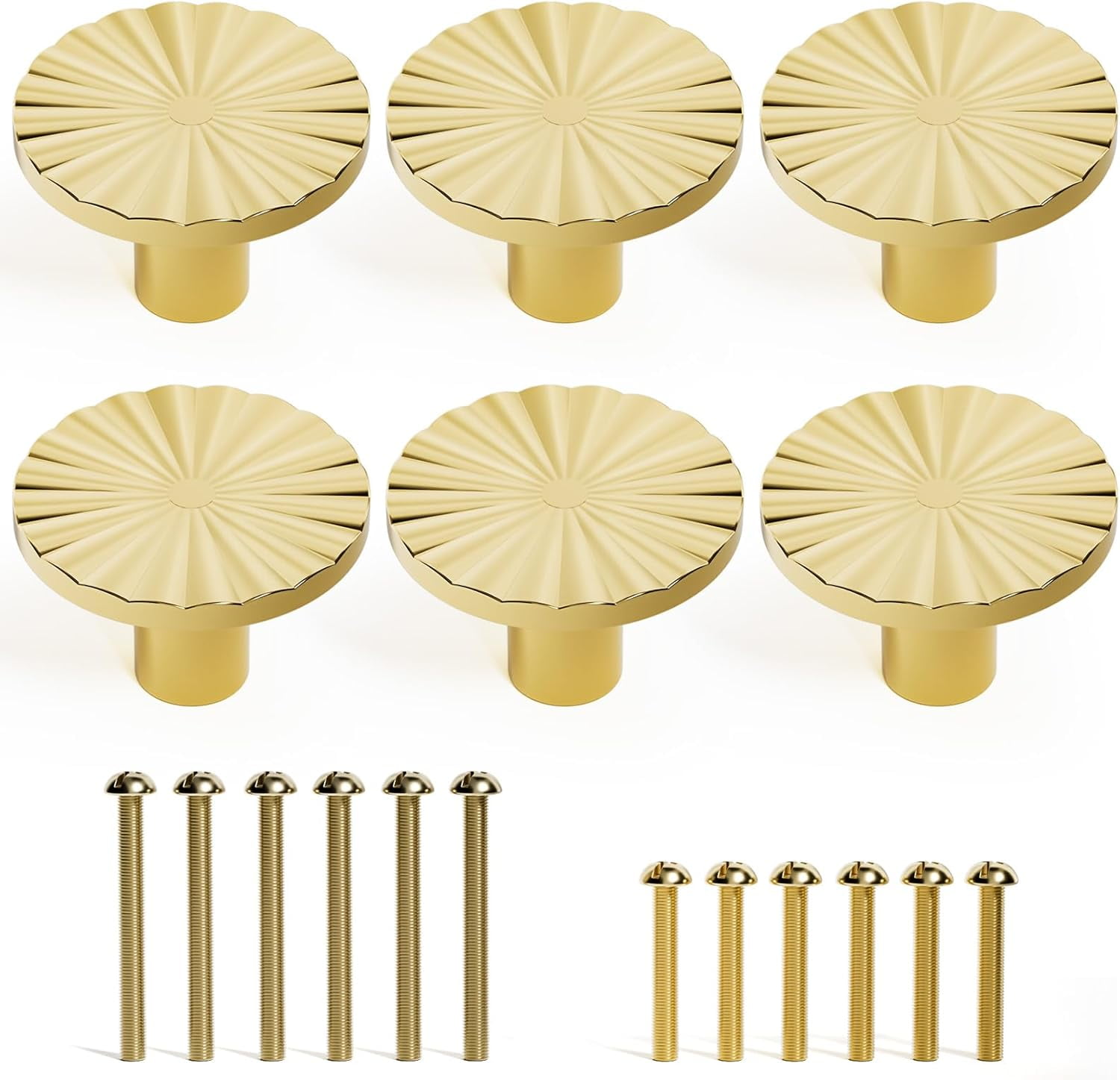 FUGee-6 Pack Gold Cabinet Knobs, Round Drawer Pulls Cabinet Door ...