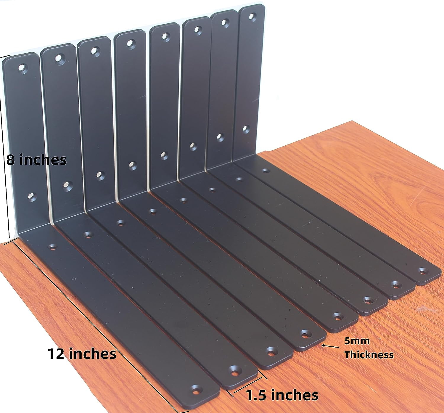 FUGee-6 Pack - L 12" x H 8" x W1.5, 5mm Thick Black L Shelf Bracket ...