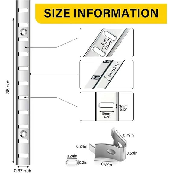 FUGee-6 Pcs 36 Inch Shelf Pilaster Adjustable Shelf Brackets Stainless ...