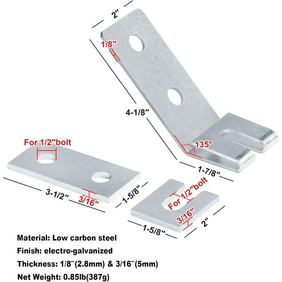 FUGee-6 Pcs 45 Degree Angle Bracket for 1-5/8" Strut Channel, Seismic ...
