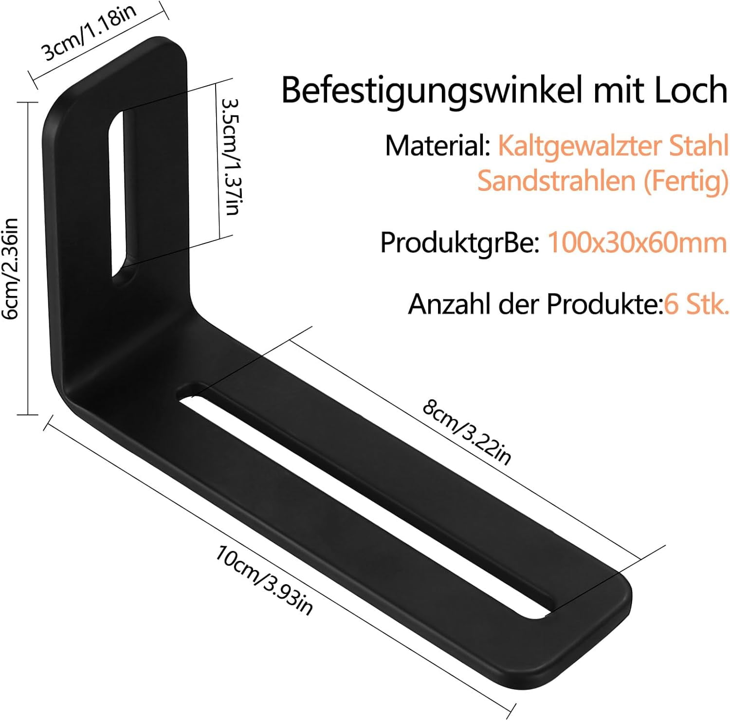FUGee-6 Pcs Adjustable Slotted L Brackets, Black L Shaped Bracket with ...