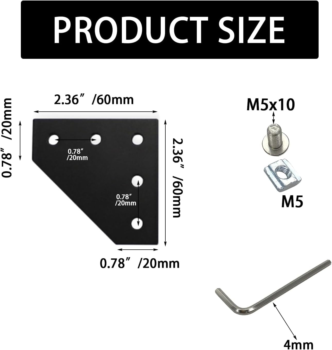 FUGee-6Sets 2020 Aluminum Extrusion Joint Plates 5 Hole L Shape Corner ...