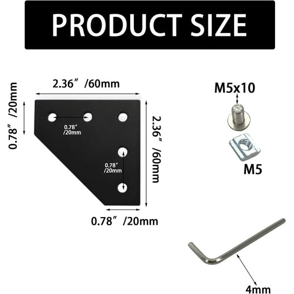 FUGee-6Sets 2020 Aluminum Extrusion Joint Plates 5 Hole L Shape Corner ...