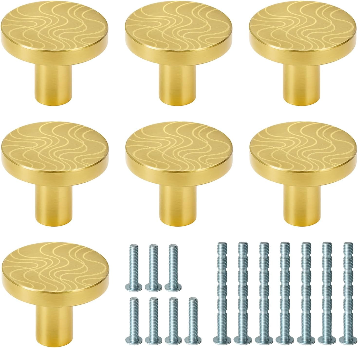 FUGee-7-Pack Brushed Brass Cabinet Knobs - Solid Brass Round Knobs 1 ...