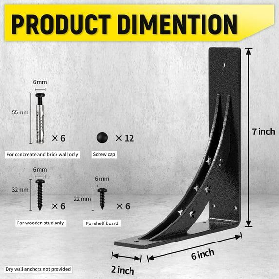 FUGee-7 inch x 6 inch Heavy Duty Shelf Bracketsmax Load 900 LBS,Premium ...