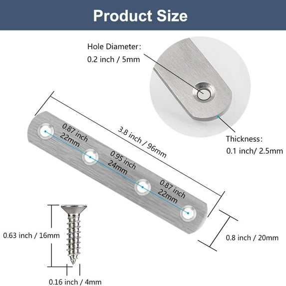 FUGee-8 Pack Flat Straight Brace Brackets 4 Inch Stainless Steel ...