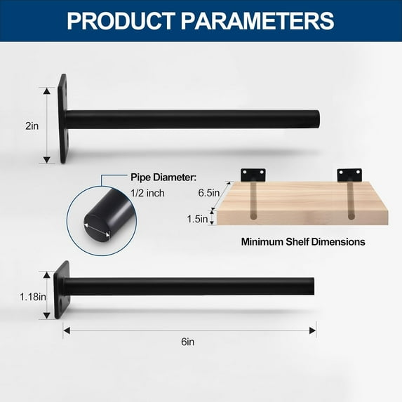 FUGee-8 Pcs 8" Black Solid Steel Floating Shelf Bracket Blind Shelf ...