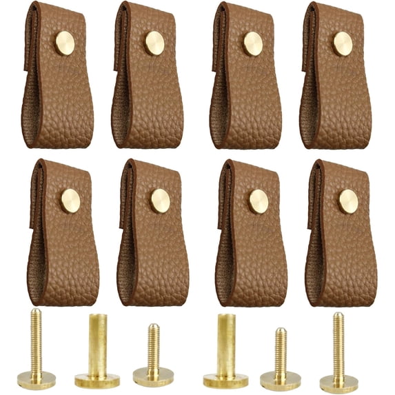 FUGee-8PCS Coffee Leather Drawer Pulls, Modren Leather Pulls Handles ...