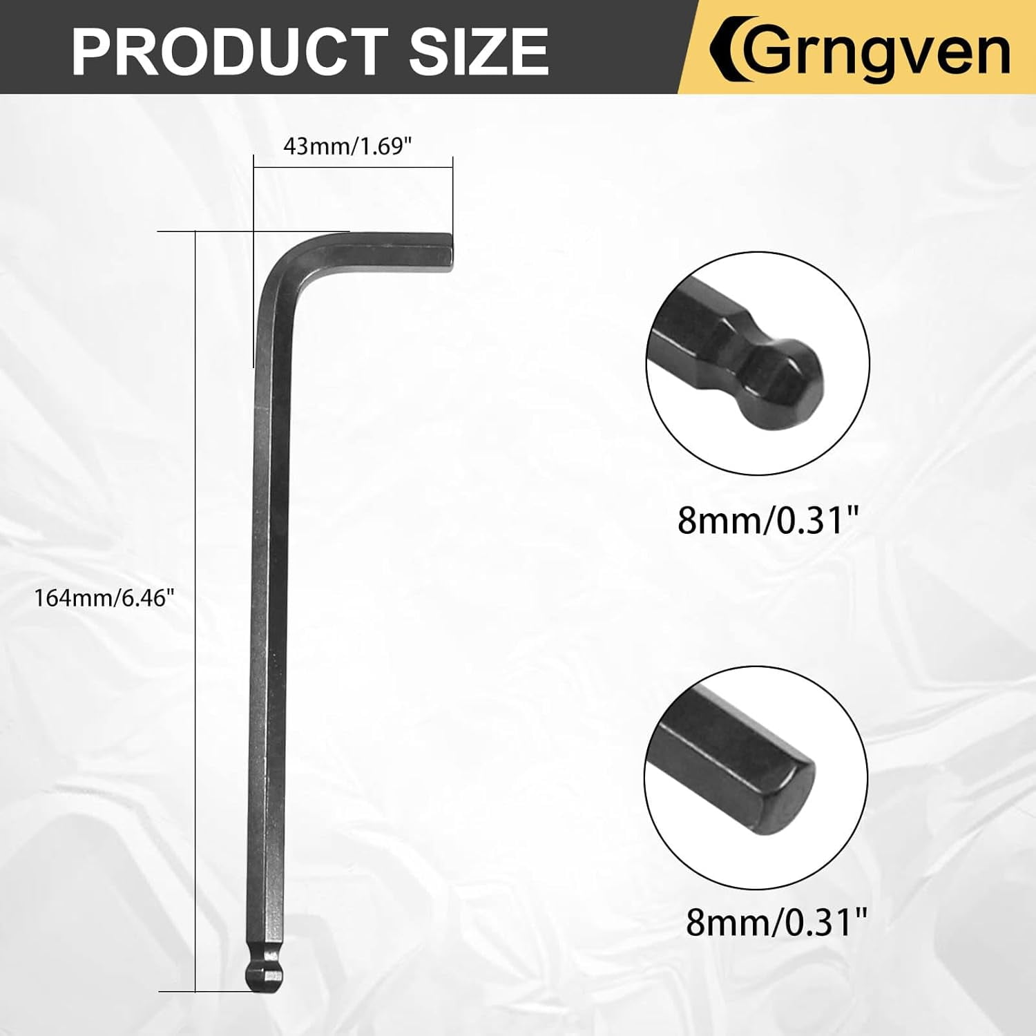 FUGee-8mm Ball End Allen Wrench, L Shaped Long Arm Cr-V Metric Hex Key ...