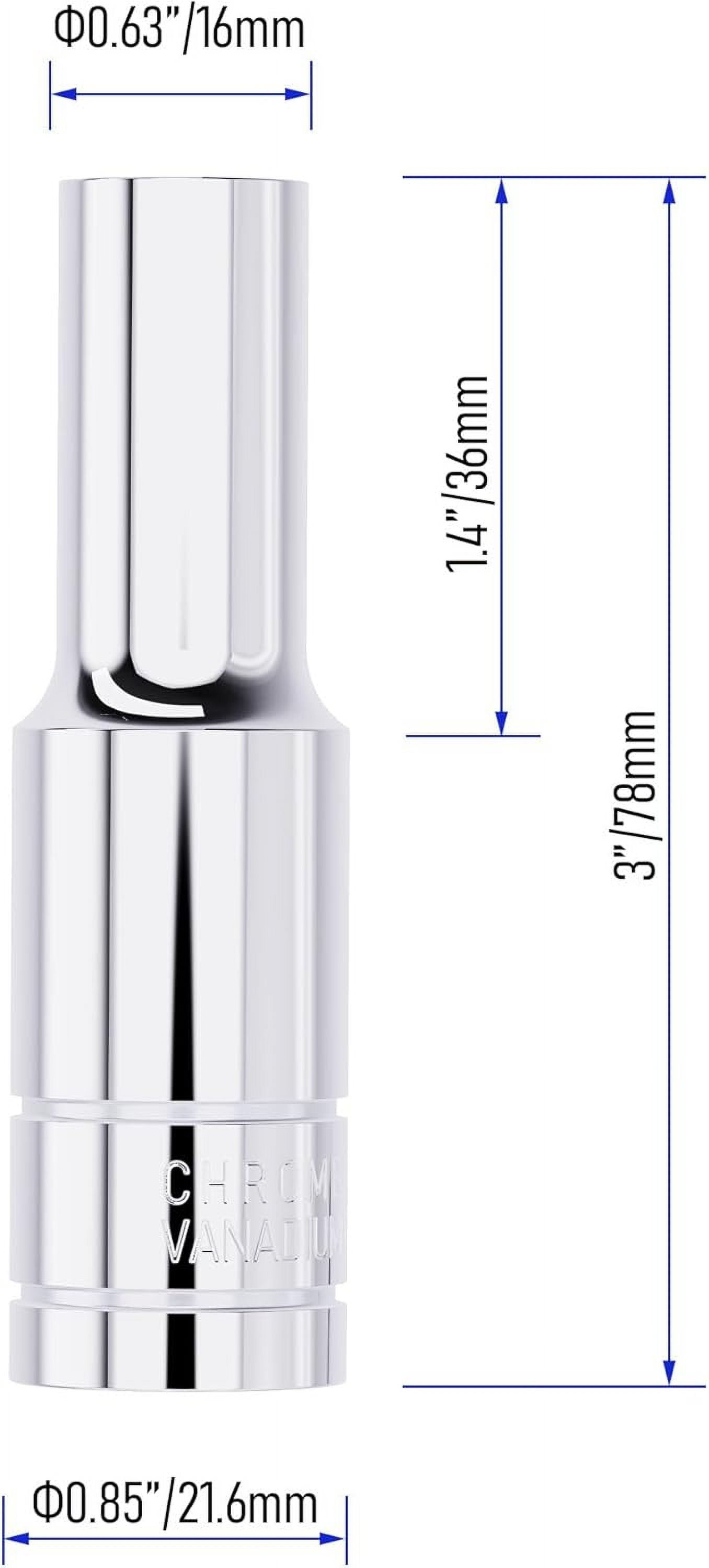 FUGee-8mm Deep Socket, 1/2 Inch Drive, 6-Point, Metric, Heat Treated CR ...
