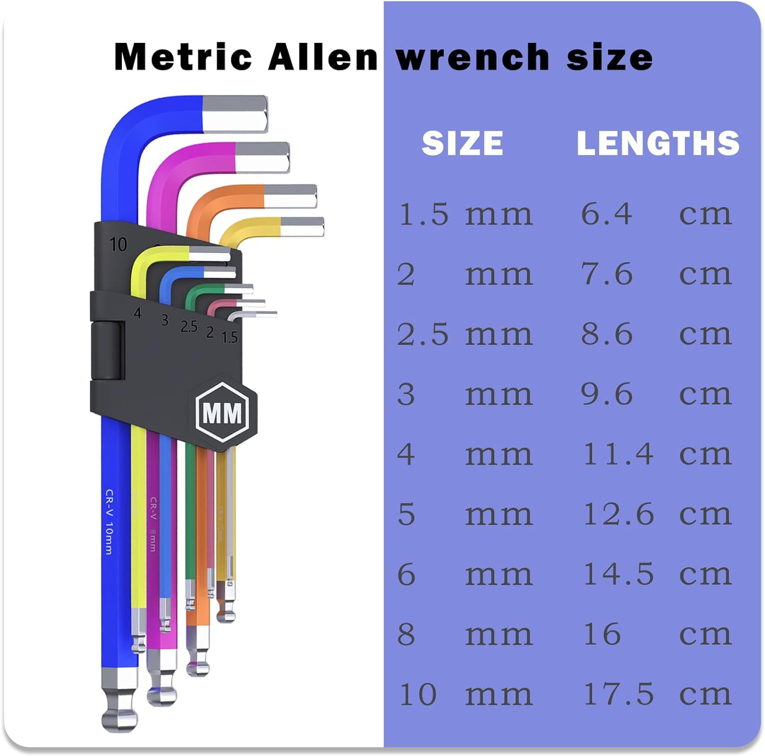 FUGee-9 PCS Allen Key Set Metric Allen Wrenches Set Long Arm Ball End ...