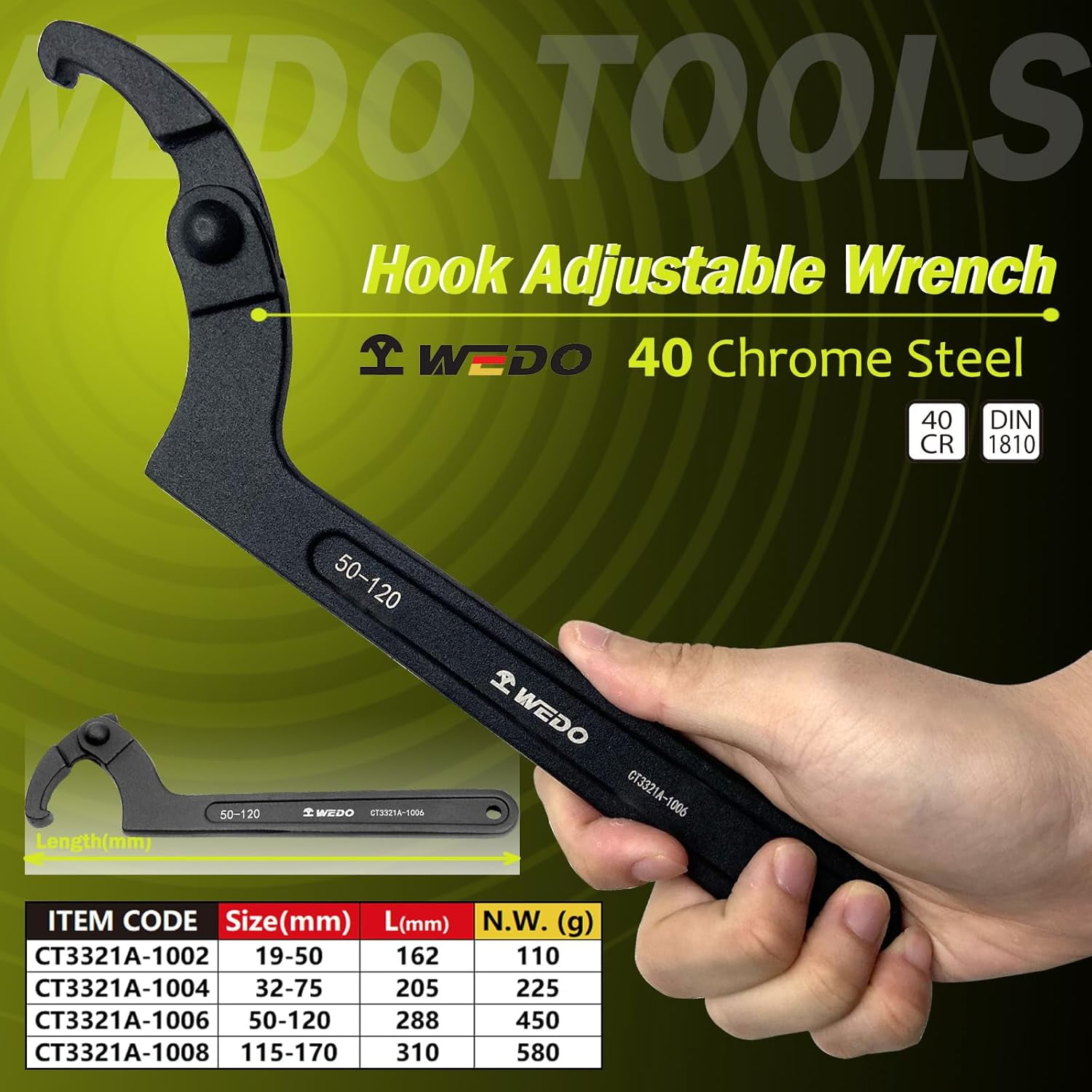 FUGee-Adjustable C Spanner Hook Wrench,Adjustable Hook Wrench,40 Chrome ...