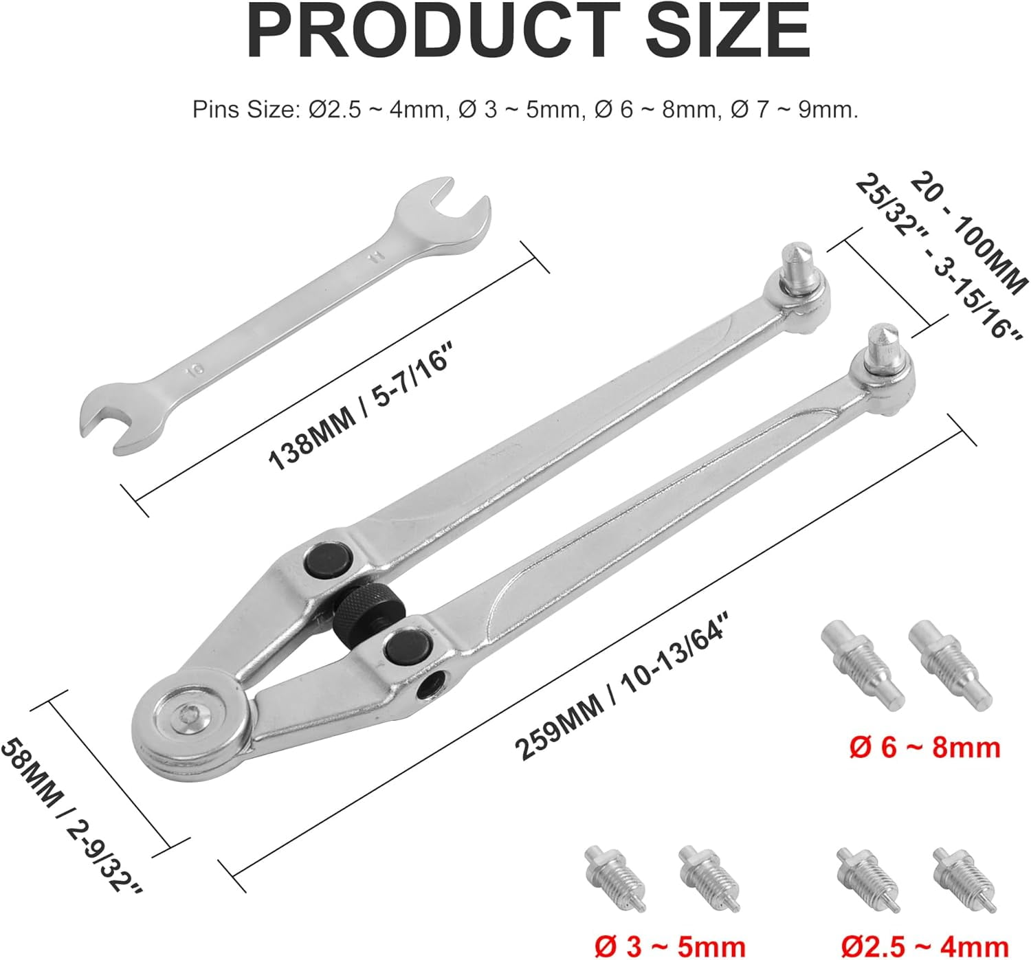 FUGee-Adjustable Pin Spanner Set, Gland Nut Wrench with Top Holes ...