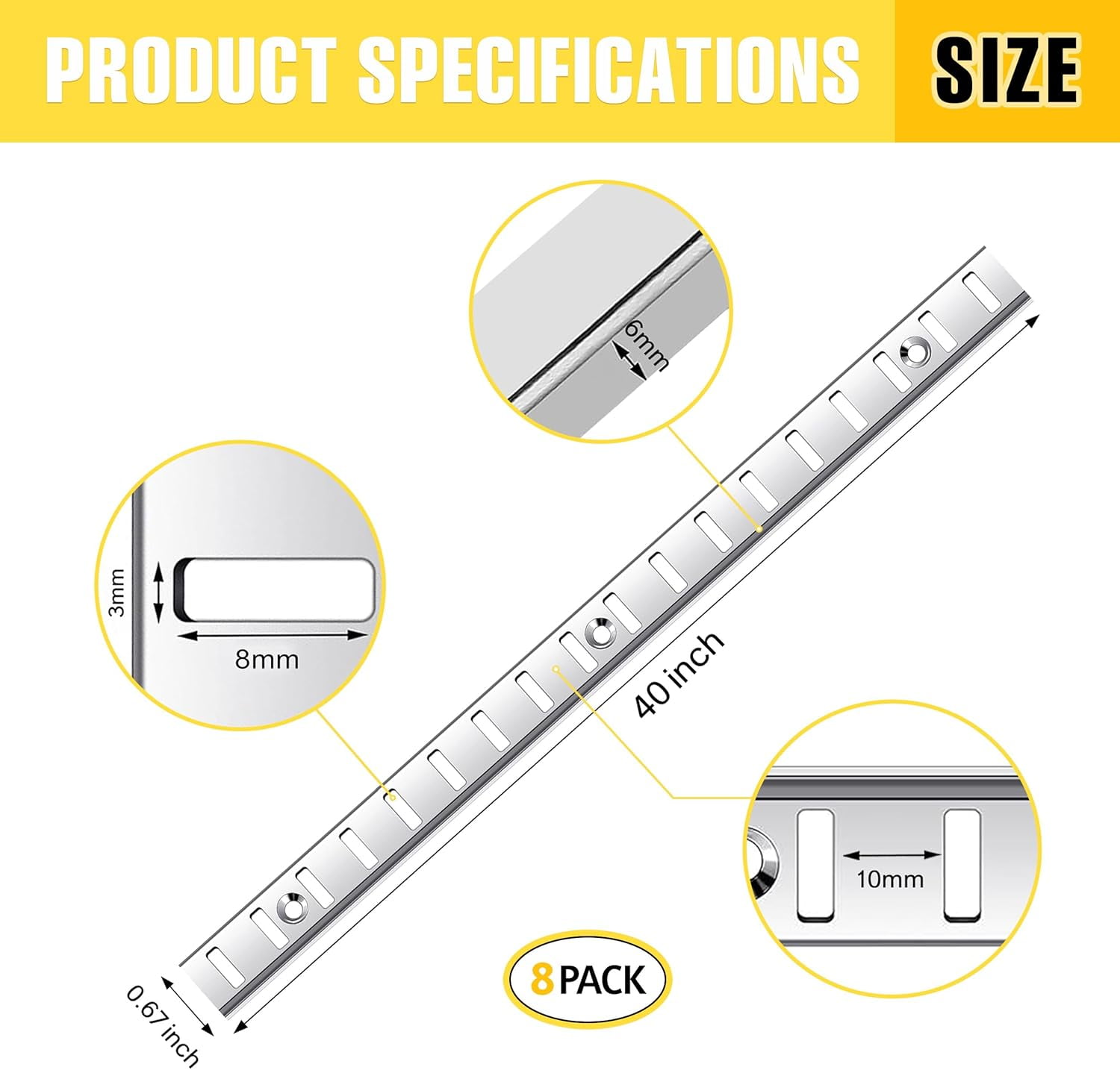 FUGee-Adjustable Shelf Bracket 40 Inch 8 Pack Silver Shelf Pilaster ...