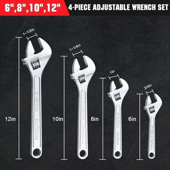 FUGee-Adjustable Wrench Set, 4pc Wrenches Set with SAE and Metric ...