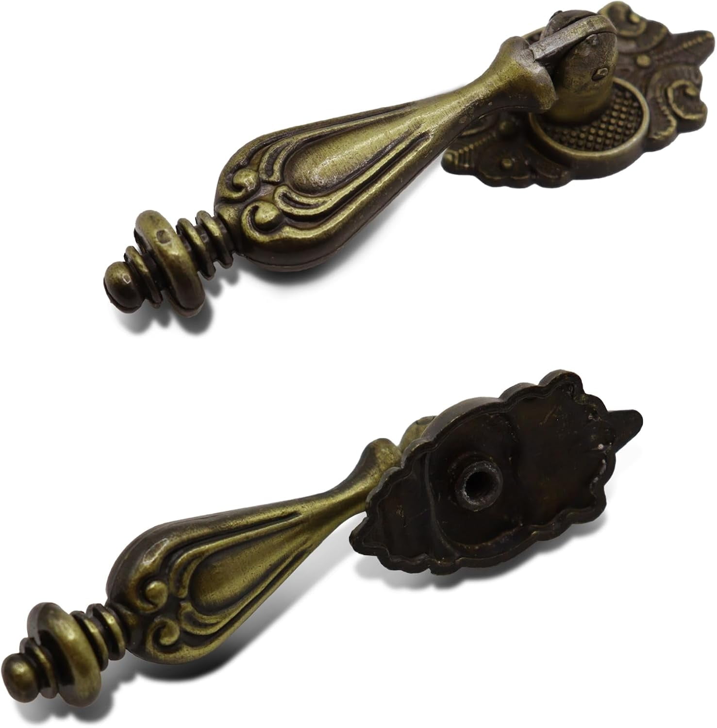 FUGee-Antique Brass Drop Pull Handles 4 Pack, Vintage Ornate Pendant ...
