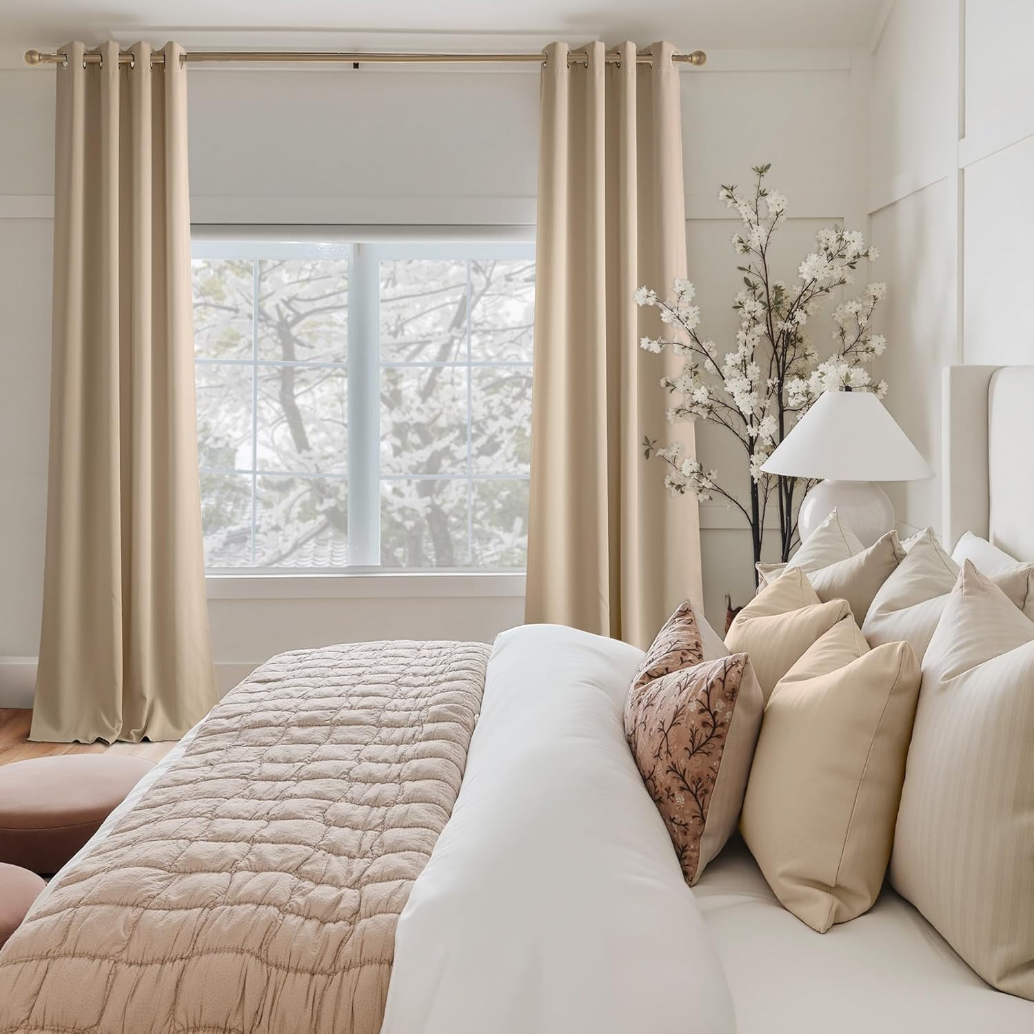 FUGee-Beige Light Blocking Curtains 84 Inches Long 2 Panels for Living ...