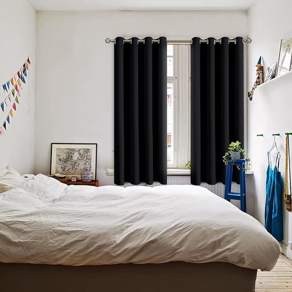 FUGee-Black Blackout Curtains for Bedroom - Grommet Thermal Insulated ...