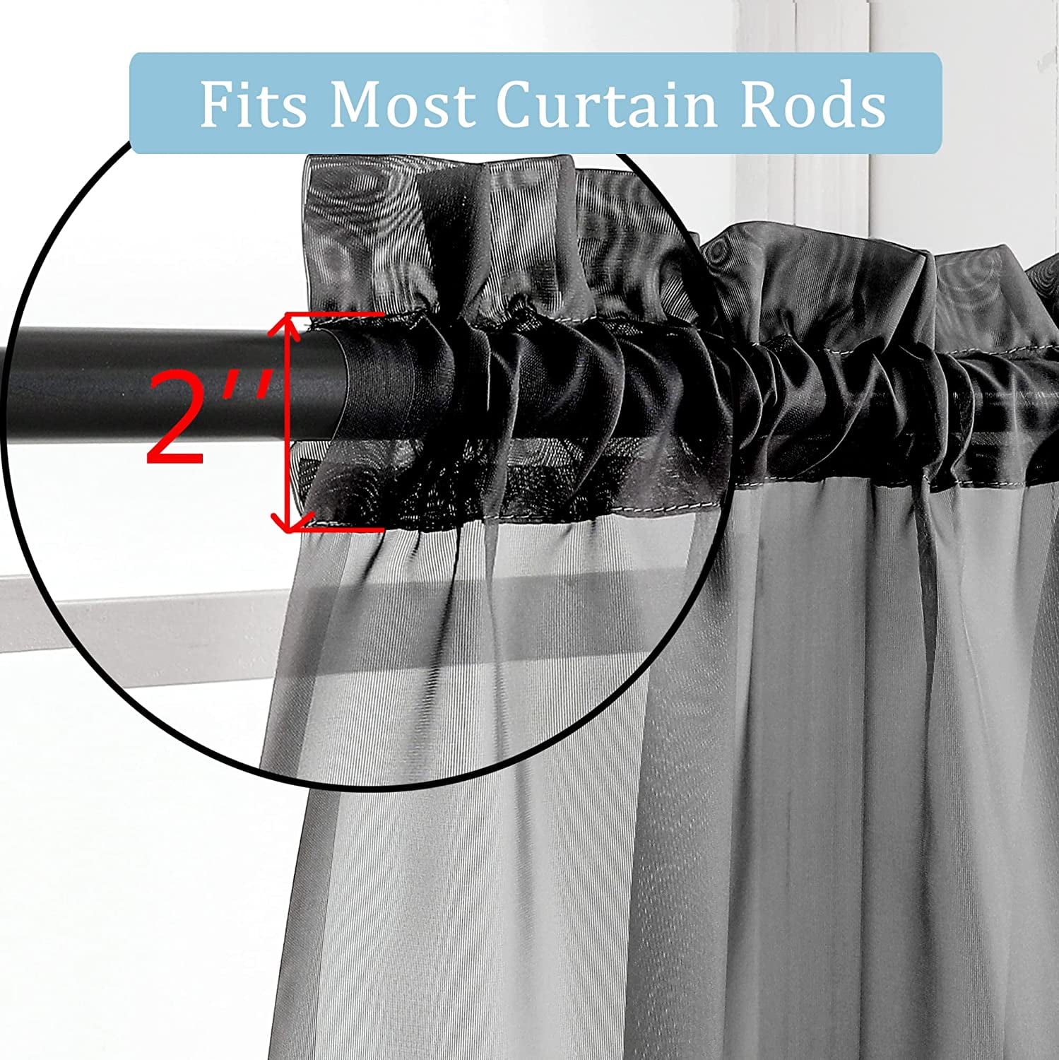 FUGee-Black Sheer Curtains, 45" Long Light Filtering Tiers for Kitchen ...
