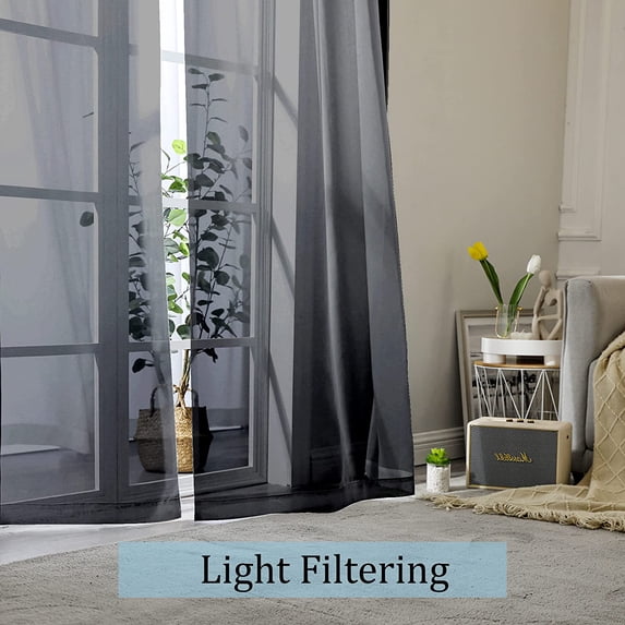 FUGee-Black Sheer Curtains 90 Inches Long 2 Panels Set, Elegant Sheer ...