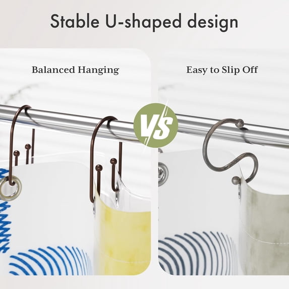 FUGee-Black Shower Curtain Hooks, Shower Curtain Rings Rust Proof Non ...