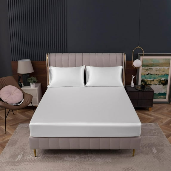 FUGee-Blush Pink Satin Fitted Sheet King Size, Deep Pocket, Luxury ...