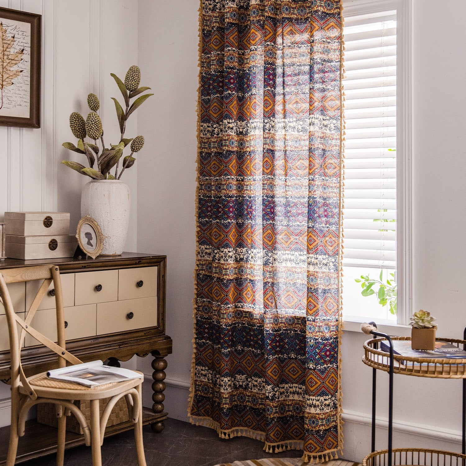 FUGee-Boho Curtains for Bedoom, Geo Design Rod Pocket Bohemian Drapes ...