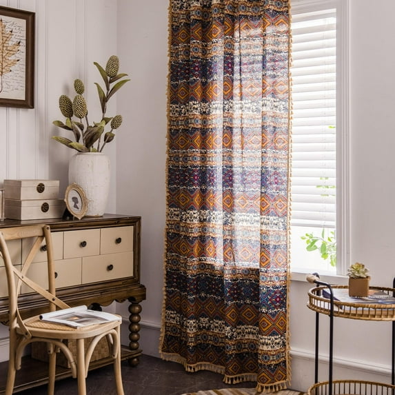FUGee-Boho Curtains for Bedoom, Geo Design Rod Pocket Bohemian Drapes ...