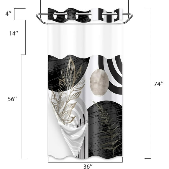 FUGee-Boho Mid Century Modern Hookless Shower Curtain with Snap in ...