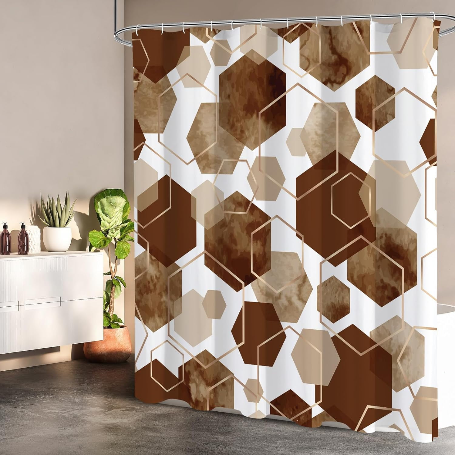 FUGee-Brown and Grey Modern Shower Curtain for Bathroom, Geometric Art ...