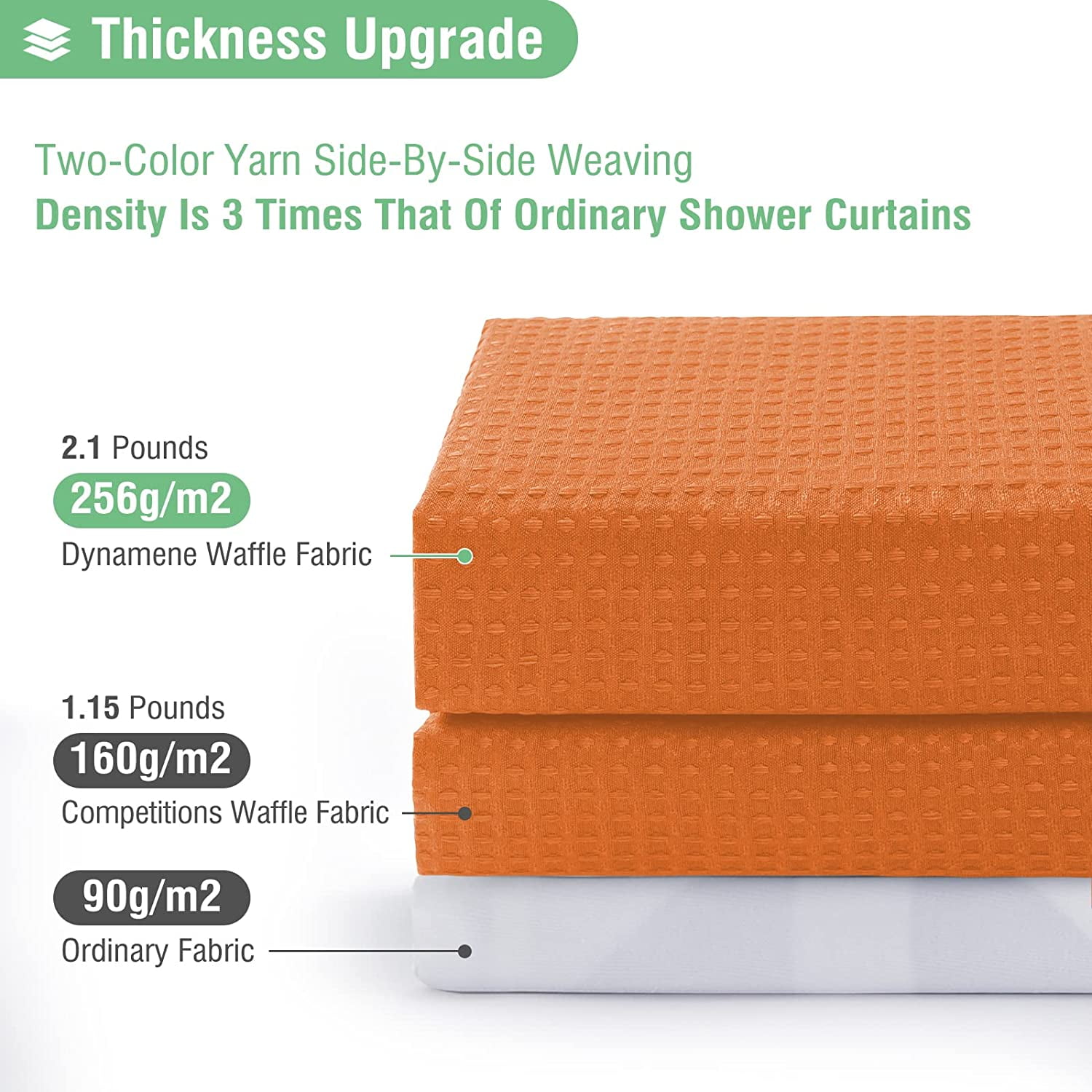 FUGee-Burnt Orange Fabric Shower Curtain - Waffle Weave Textured Heavy ...