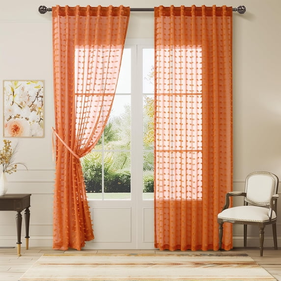 FUGee-Burnt Orange Sheer Curtains 96 Inches Long for Living Room ...