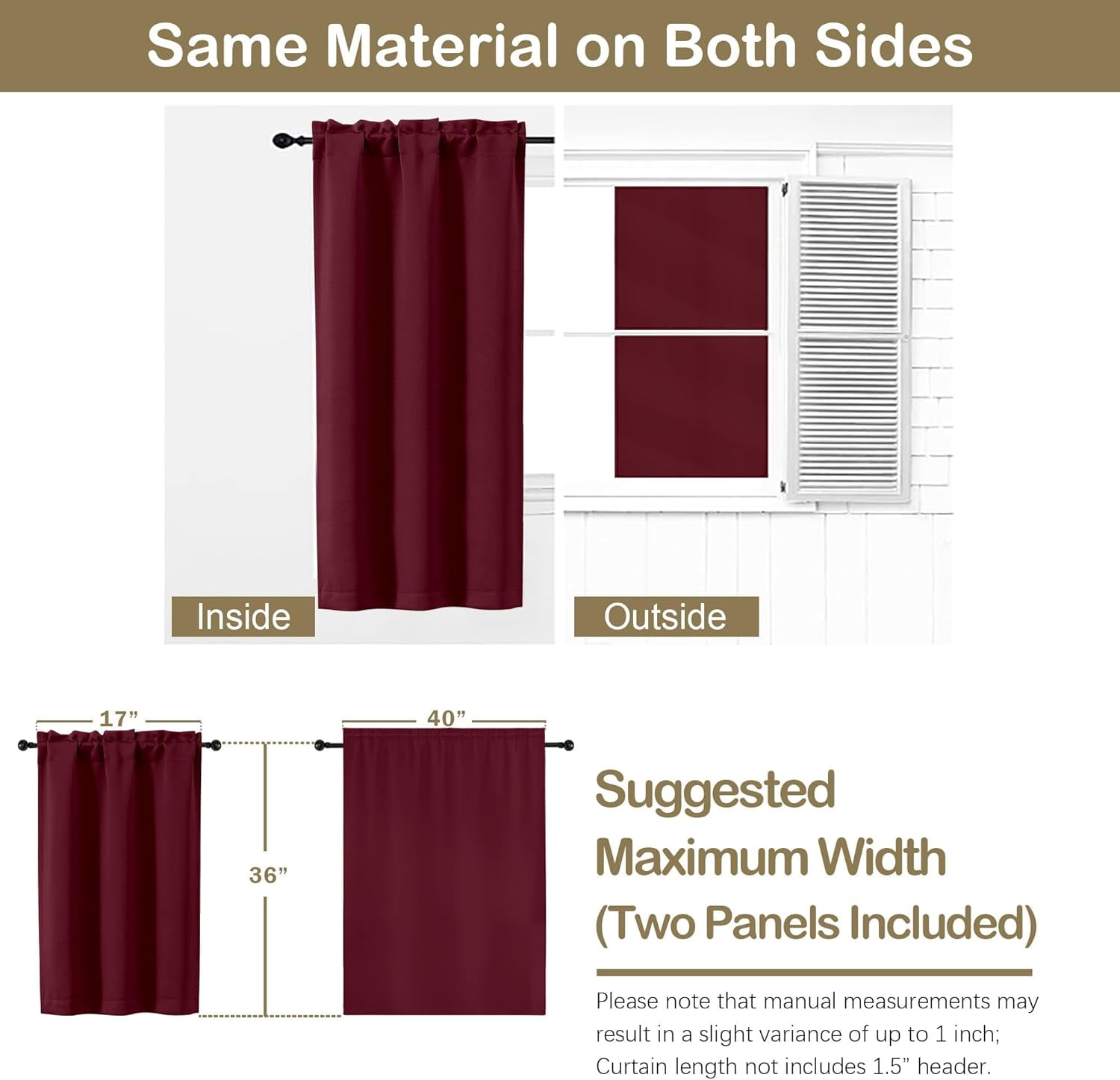 FUGee-Christmas Burgundy Kitchen Curtains 36 Inch Length, Thick Solid ...