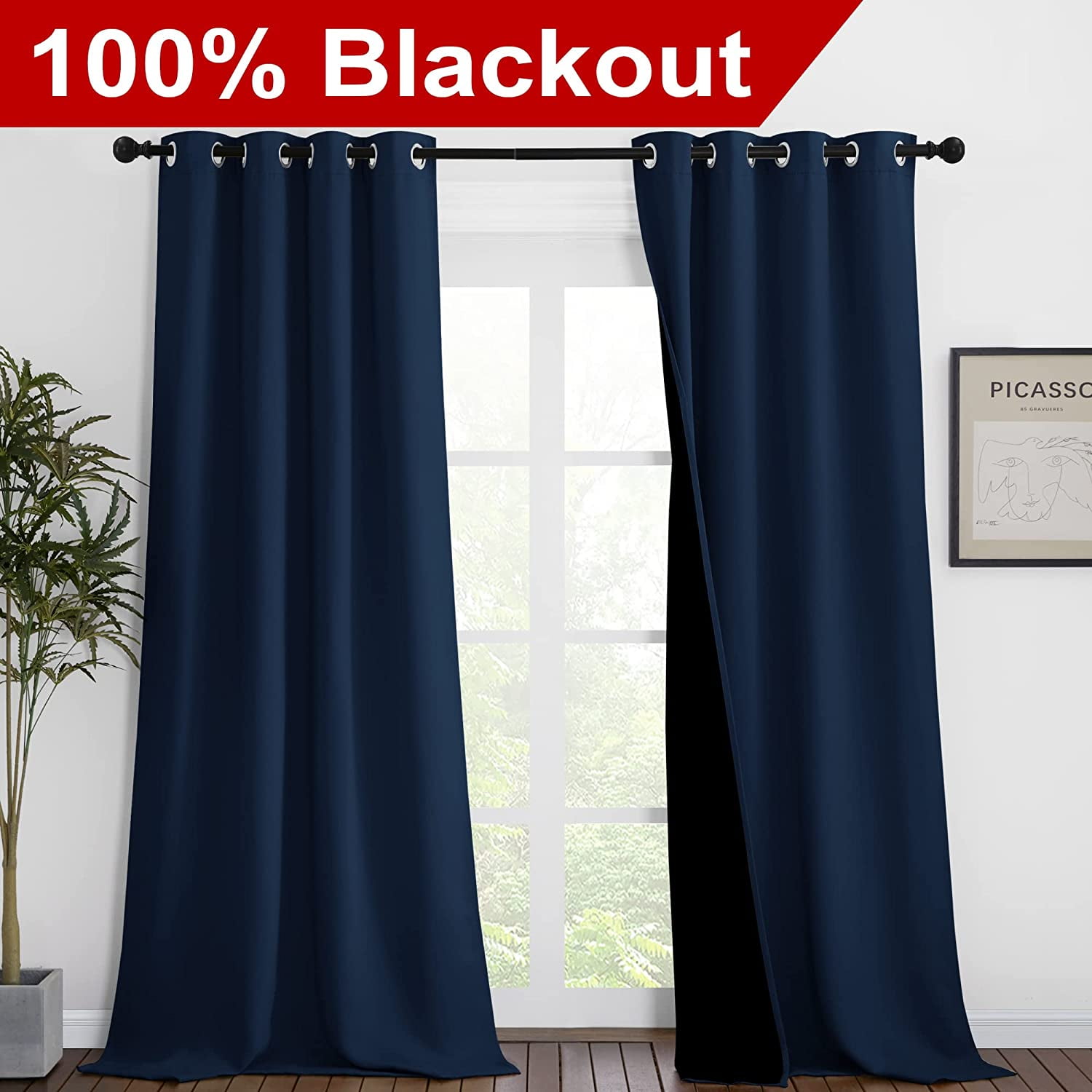 FUGee-Complete 100% Blackout Curtain Set, Thermal Insulated & Energy ...