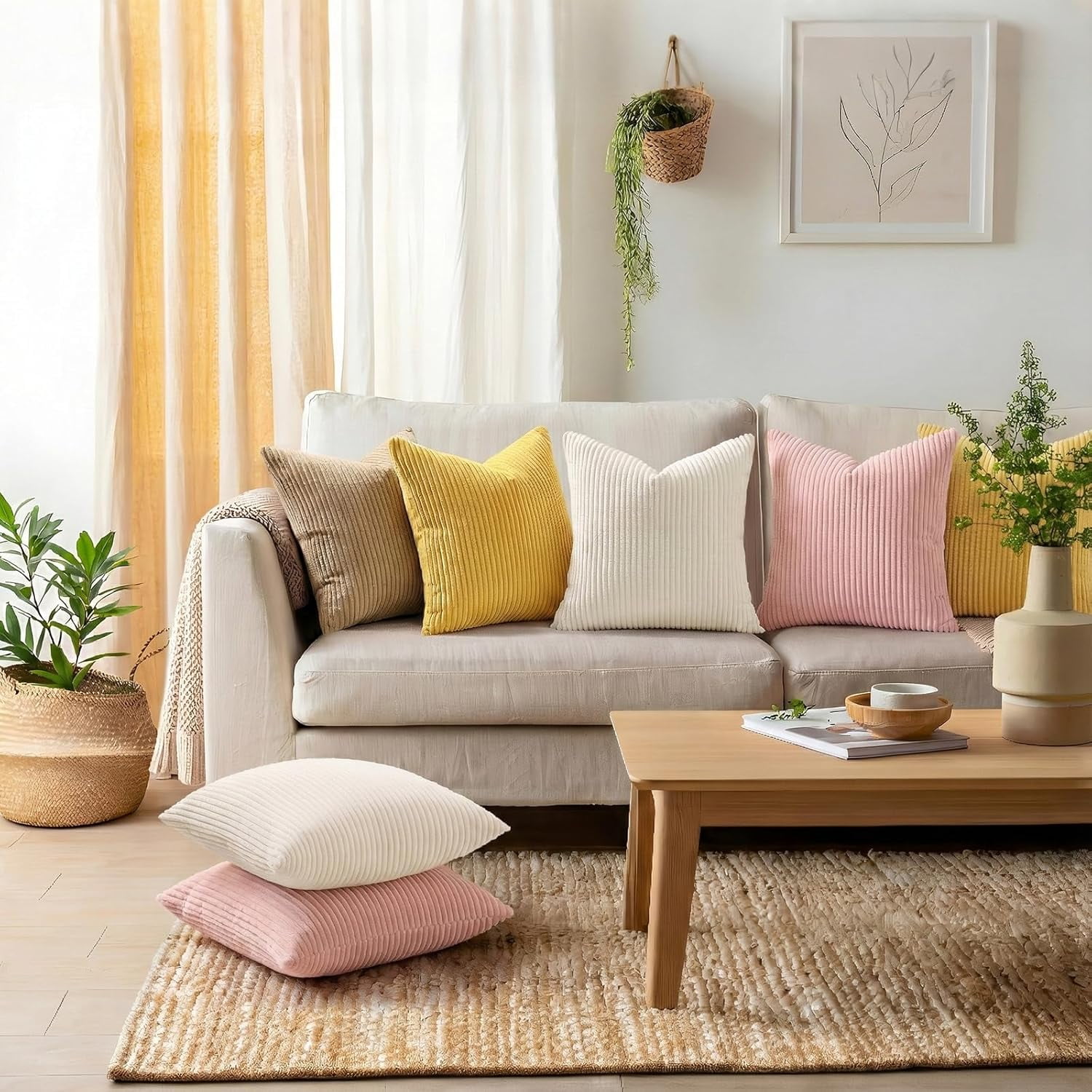 FUGee-Corduroy Decorative Throw Pillow Covers 20x20 Set of 2 for Sofa ...