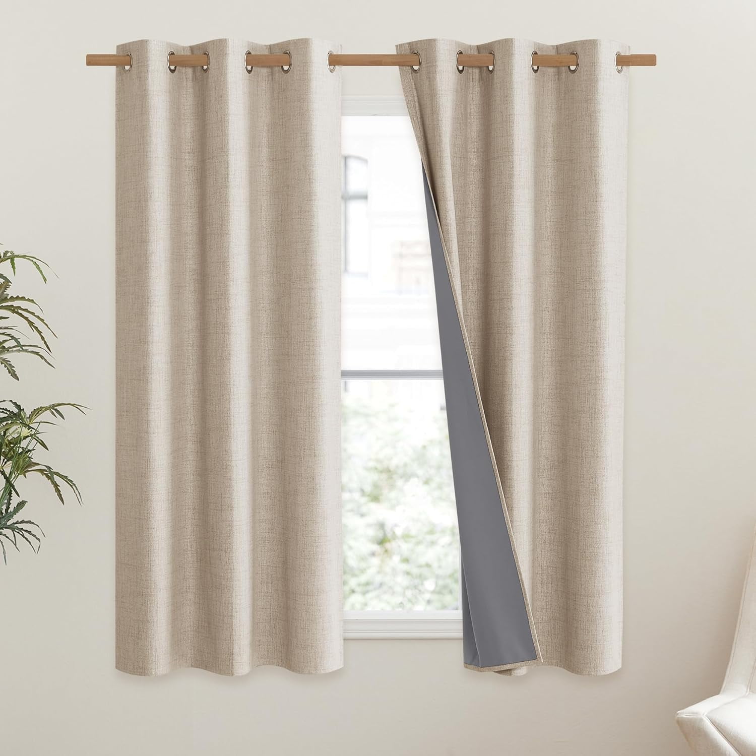FUGee-Cream 100% Blackout Linen Curtains 45 inch Long Burg for Dining ...