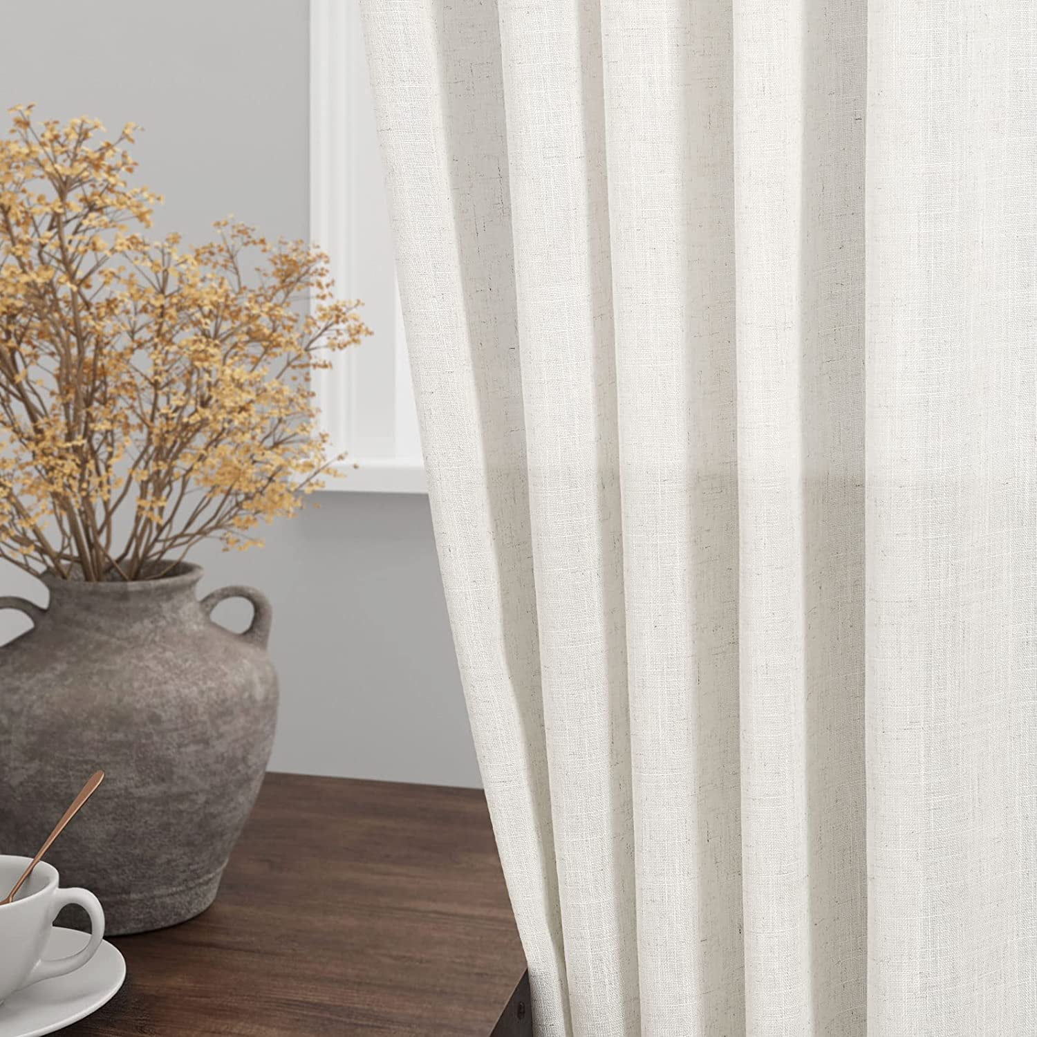 FUGee-Cream 36 Inch Length Kitchen Curtains Linen Blend Back Tab ...
