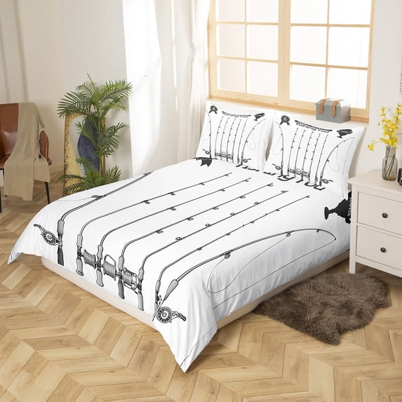 FUGee-Fishhook Duvet Cover Set Queen Size Fishing Bedding Set Fish Hook ...