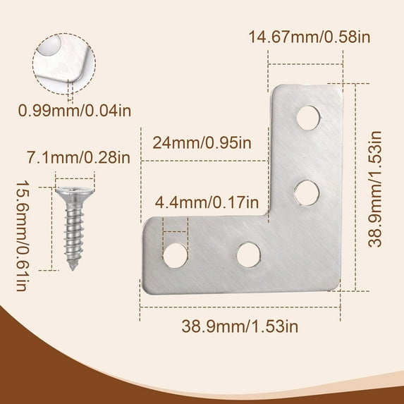 FUGee-Flat L Shape Corner Brace, 4 Holes Angle Plate Bracket for Wooden ...