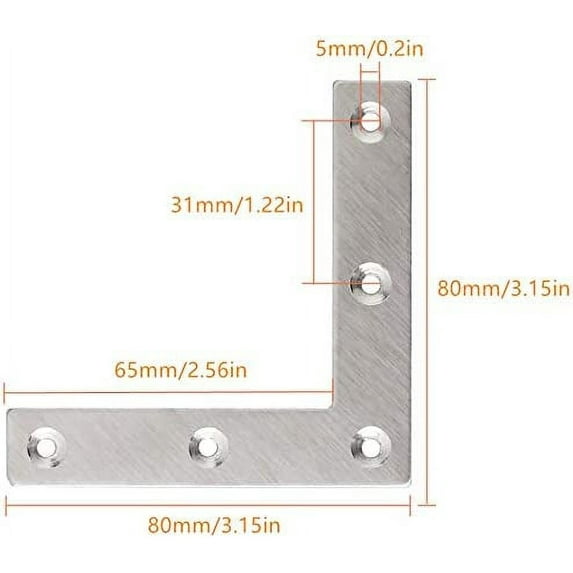 FUGee-Flat L Shaped Corner Bracket, 10 Pcs 80 x 80 mm Stainless Steel ...