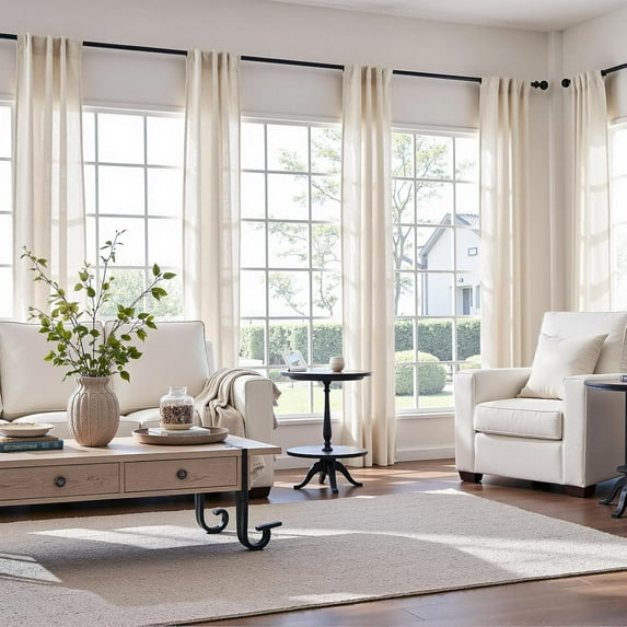 FUGee-Floor to Ceiling Linen Blend Curtains 108 Inches Extra Long 2 ...